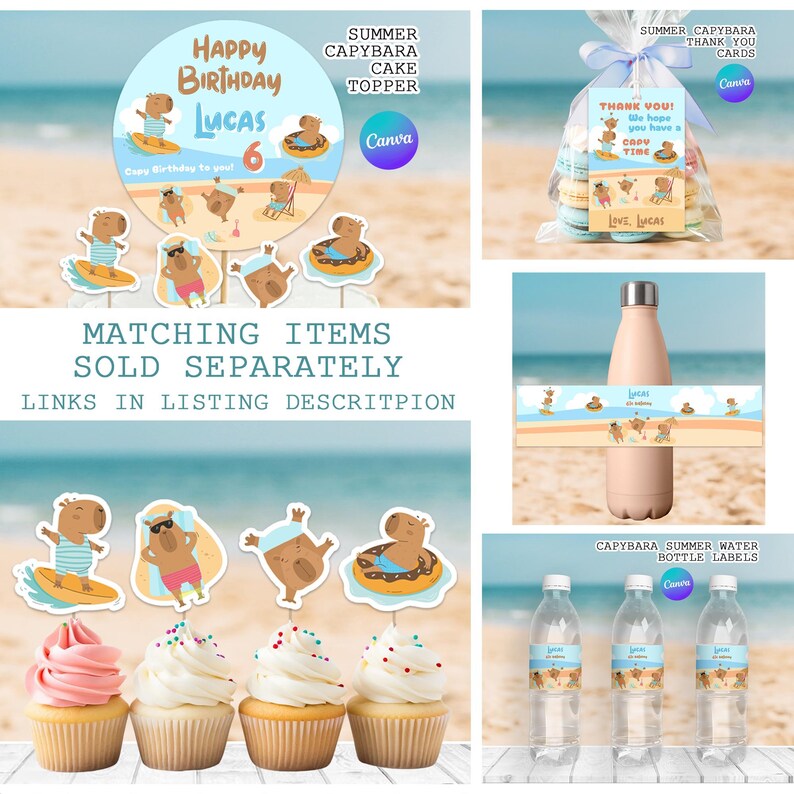 Summer Capybara Birthday Invitation, Cute Boy Capybara Summer Bash ...