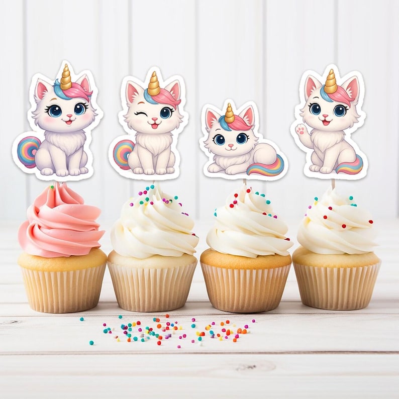 Caticorn Cake Topper, Cat Unicorn Cake Decorations, Cute Rainbow Cat ...