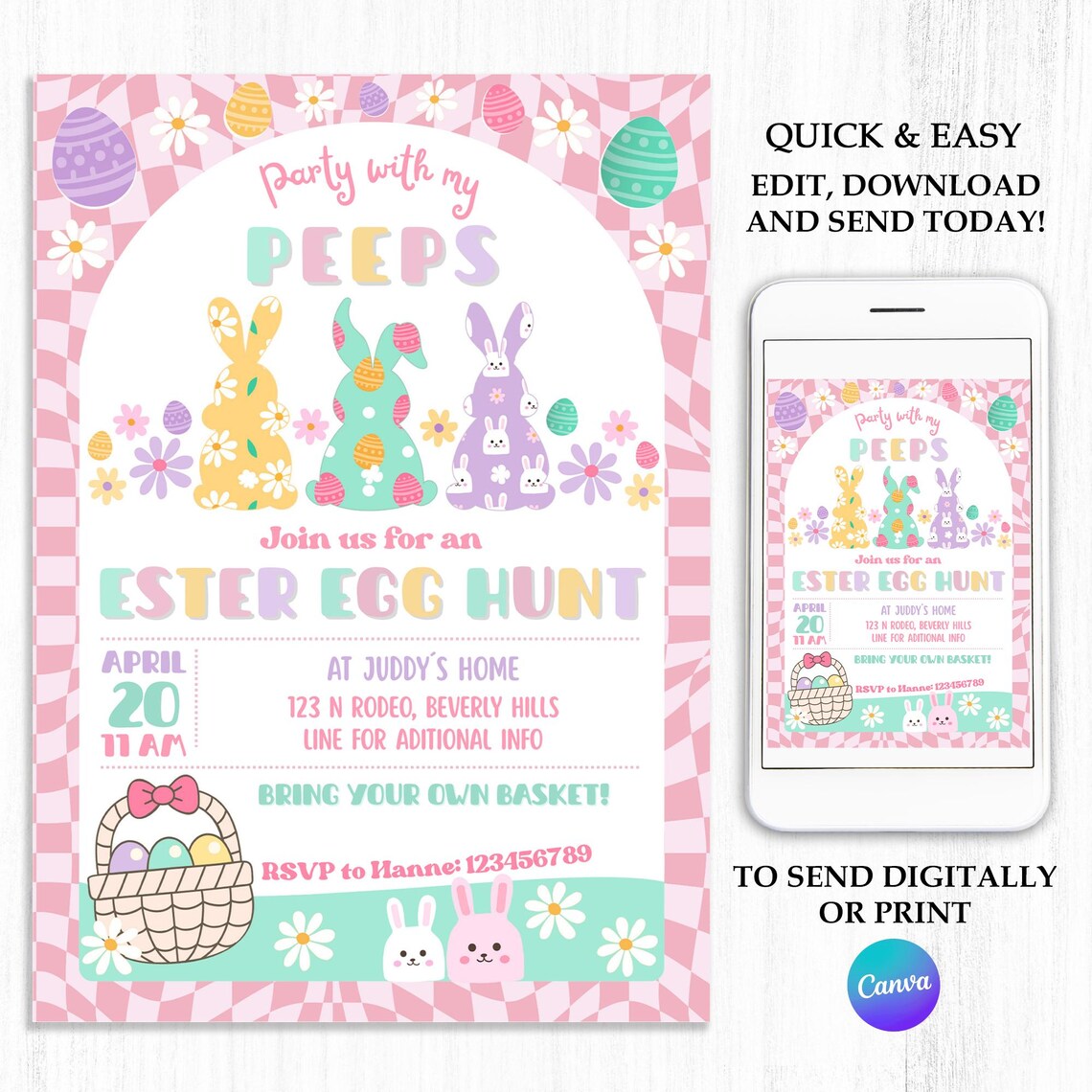 Peeps Invitation, Party With My Peeps Easter Invite, Easter Egg Hunt ...