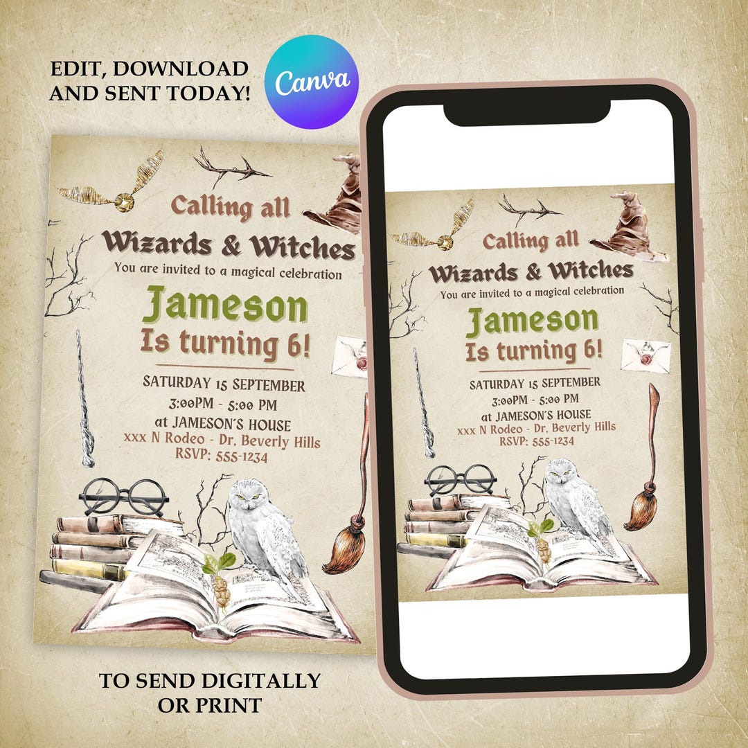 Wizards Witches Birthday Invitation, Magical Birthday Invite, Wizards ...