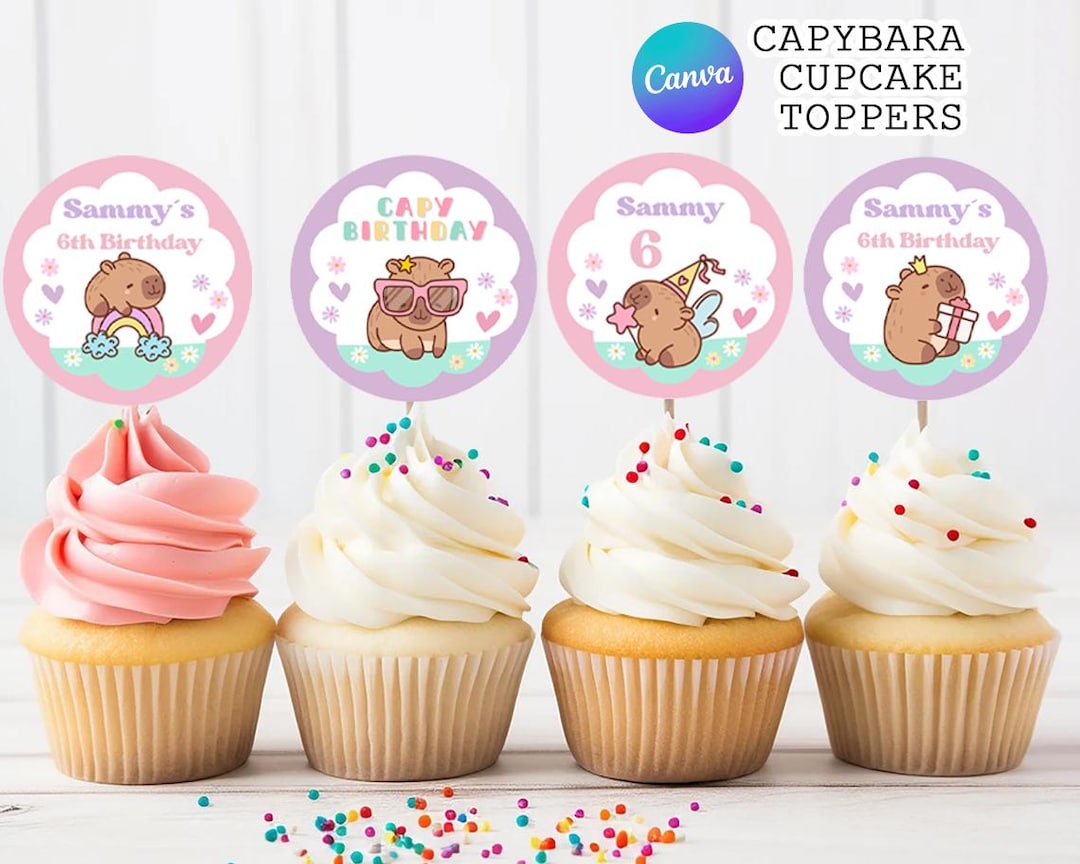 Capybara Cupcake Toppers, Floral Capybara Party Supplies, Capybara ...