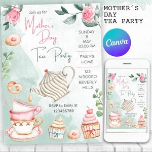 Mothers Day Tea Party Invitation, Watercolor Floral Afternoon Tea Party ...