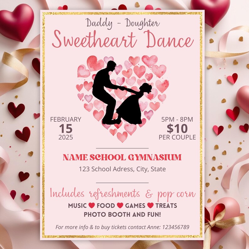 Daddy Daughter Sweetheart Valentine's Day Dance Invitation, Sweetheart ...