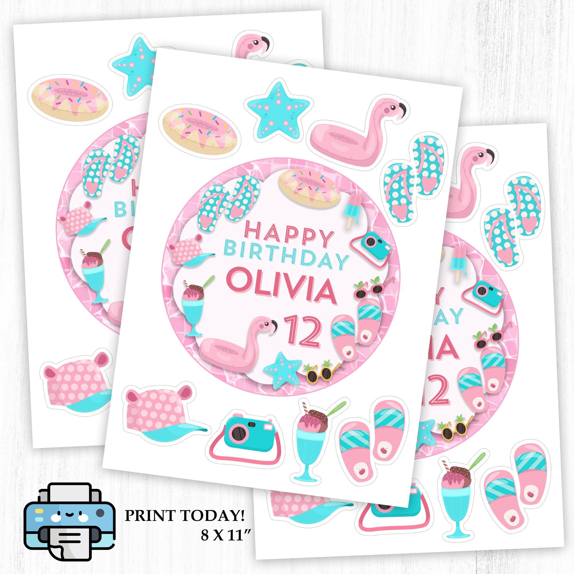 Pink Pool Party Cake Topper, Pink Girls Swim Party Cake Decorations ...