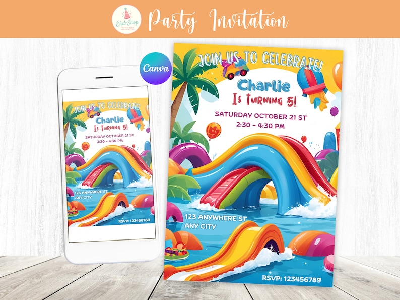 Printable Water Slide Birthday Party Invitations, Boy Water Slide ...