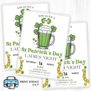 St. Patrick's Day Ladies Night Invitation, Hand Drawn St Patricks Day ...