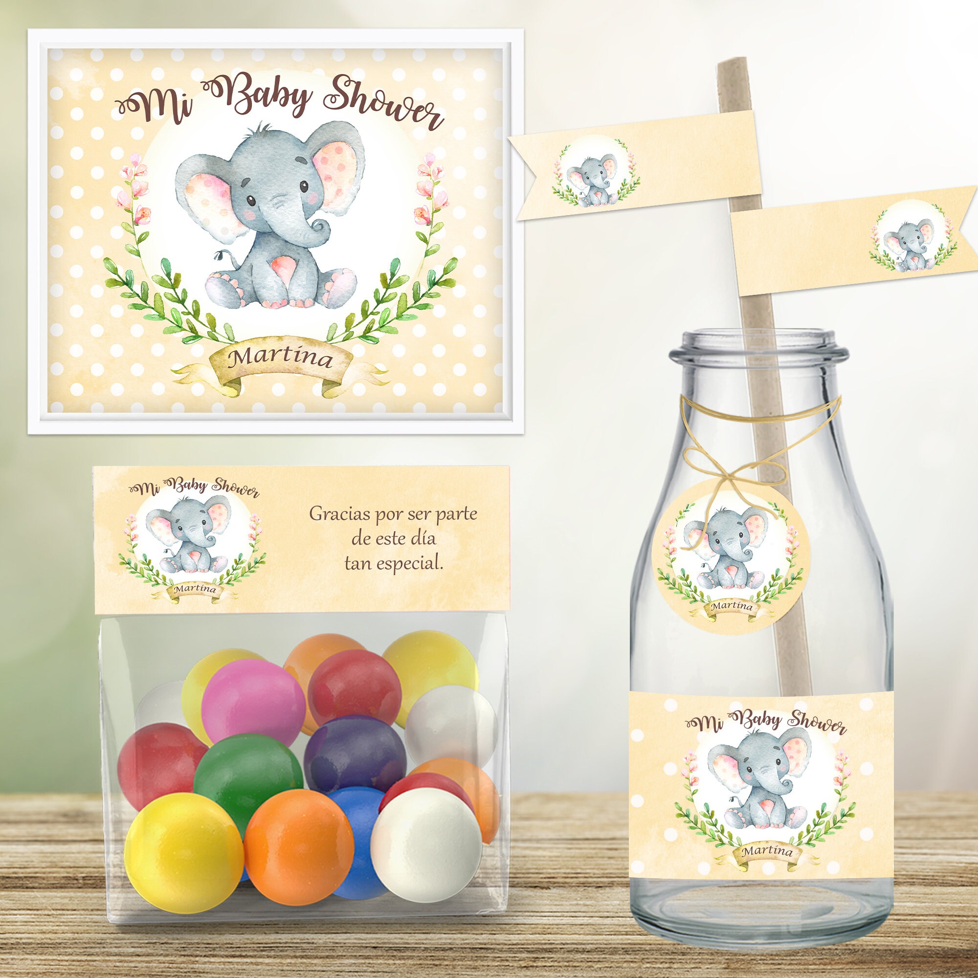 Printable Party Elephant, Printable Baby Shower Elephant, Elephant Baby ...