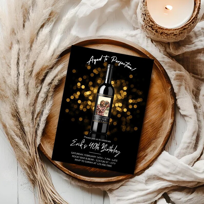 Aged to Perfection Birthday Invitation, Wine Bottle Party Invite for ...