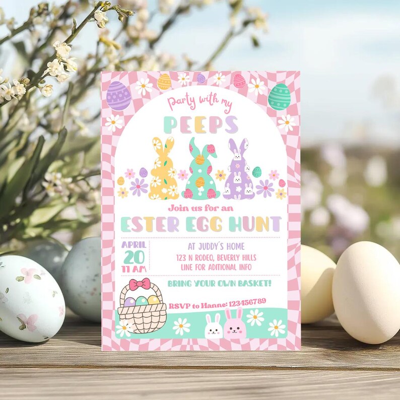 Peeps Invitation, Party With My Peeps Easter Invite, Easter Egg Hunt ...