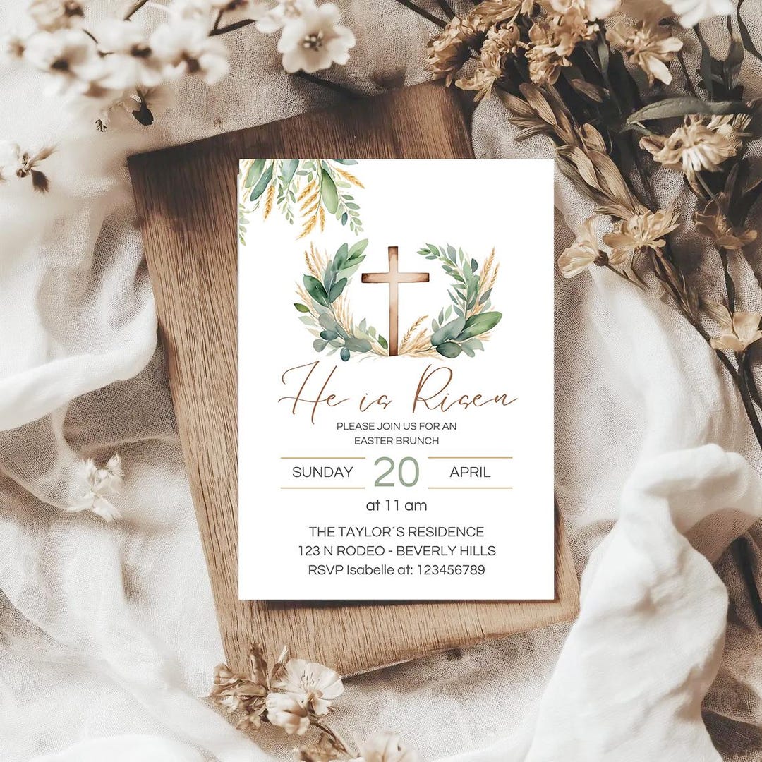 Easter Brunch Invitation Template, He is Risen Invite, Church Dinner ...