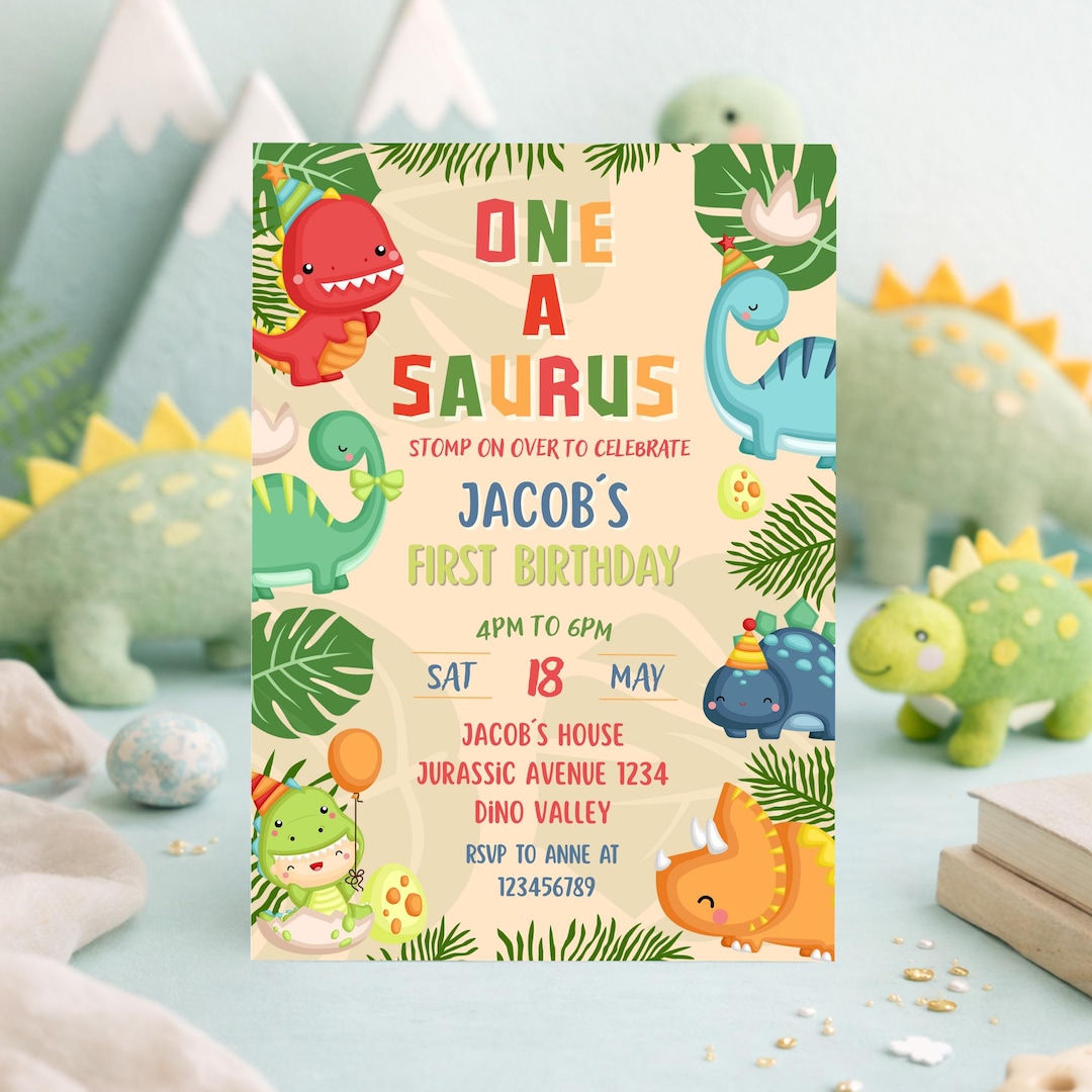 Dinosaur Birthday Invitation: One a Saurus Party Invite (editable Canva ...