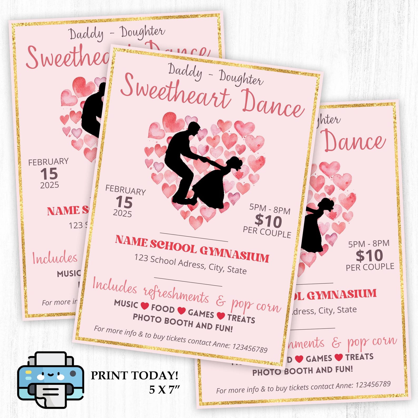 Daddy Daughter Sweetheart Valentine's Day Dance Invitation, Sweetheart ...
