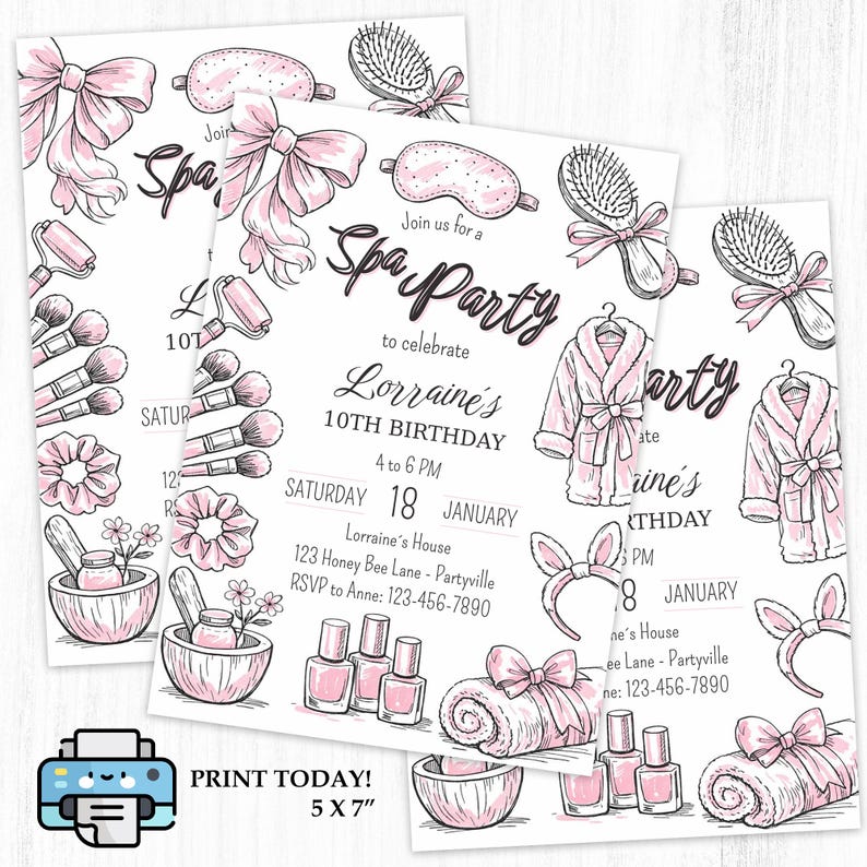 Spa Party Birthday Invitation: Delicate Girls Pamper Party Invite ...