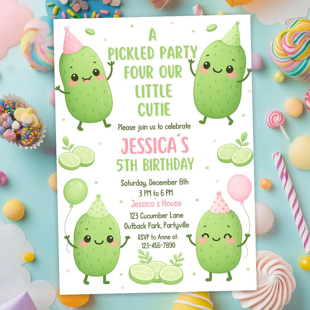 Pickle Birthday Invitation Template: Cute Pickled Party Invite, Any Age ...