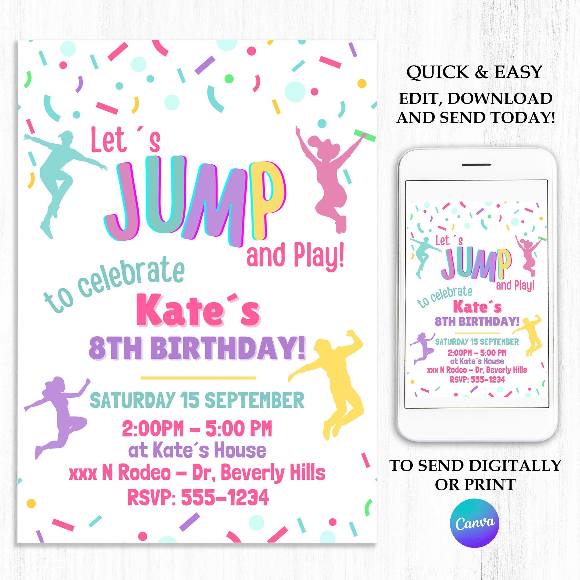 Jump Invitation, Girls Trampoline Party Invite, Jump Birthday ...