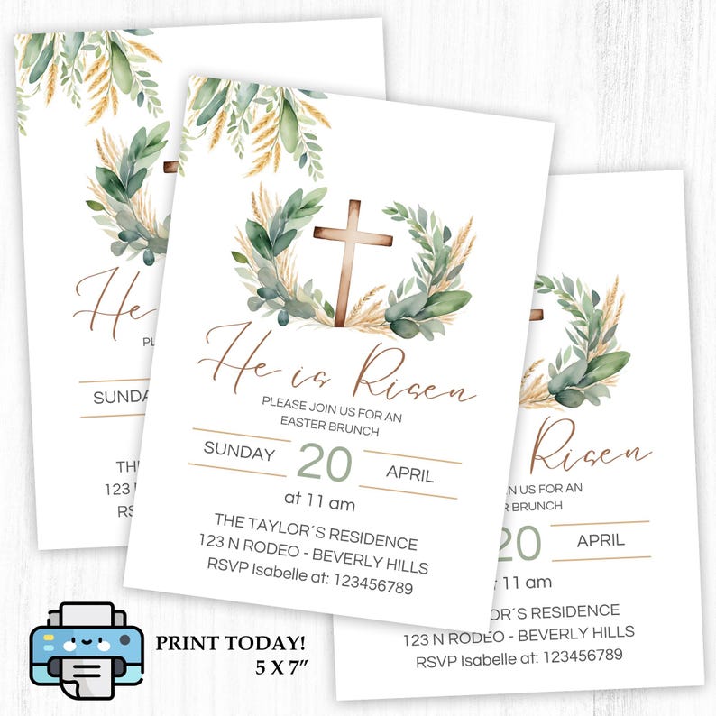 Easter Brunch Invitation Template, He is Risen Invite, Church Dinner ...