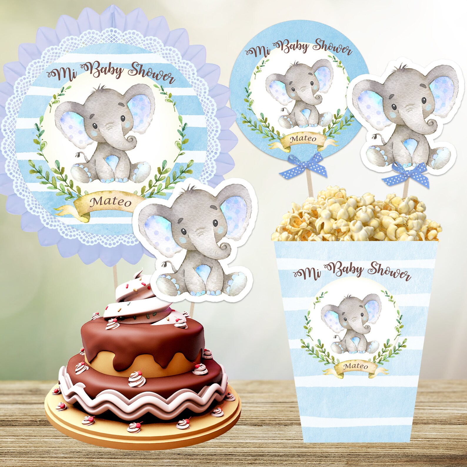Elephant Party Decorations, Boy Blue Elephant Baby Shower Party Theme ...