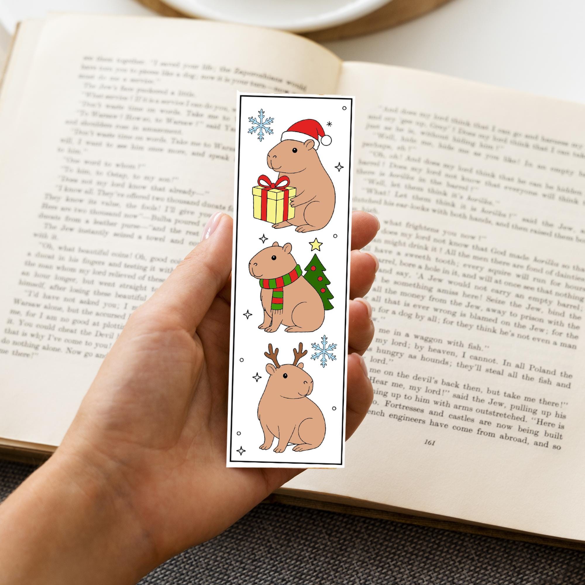Printable Christmas Capybara Coloring Bookmarks, Christmas Color Your ...