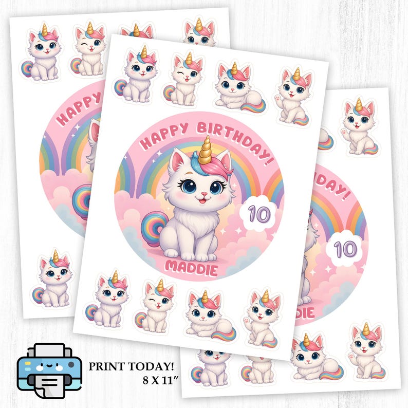 Caticorn Cake Topper, Cat Unicorn Cake Decorations, Cute Rainbow Cat ...