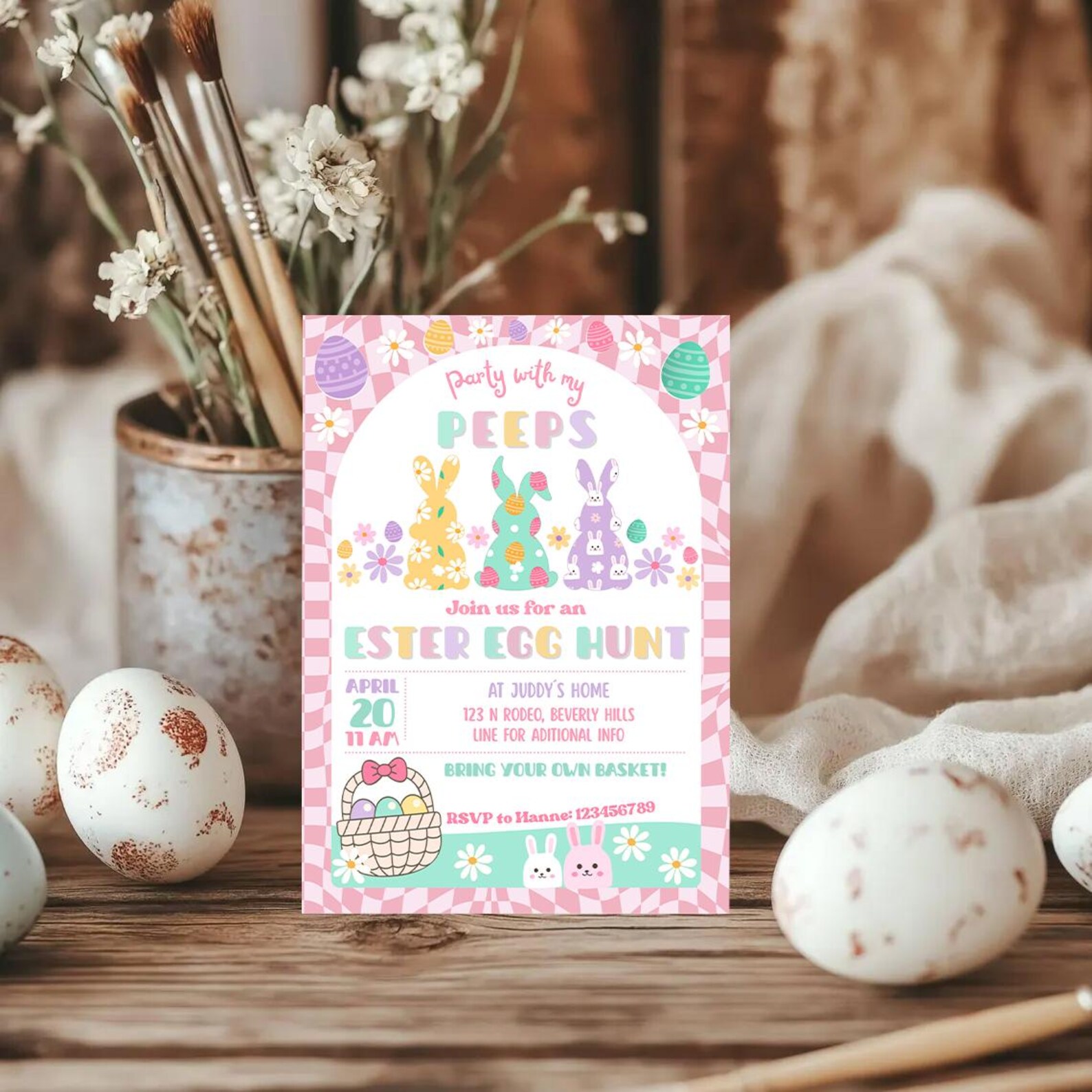 Peeps Invitation, Party With My Peeps Easter Invite, Easter Egg Hunt ...