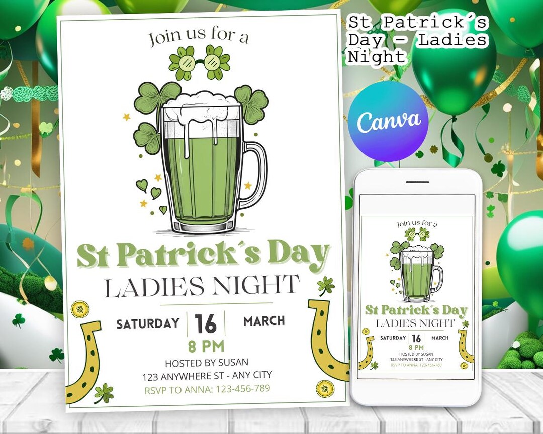 St. Patrick's Day Ladies Night Invitation, Hand Drawn St Patricks Day ...