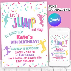 Jump Invitation, Girls Trampoline Party Invite, Jump Birthday ...
