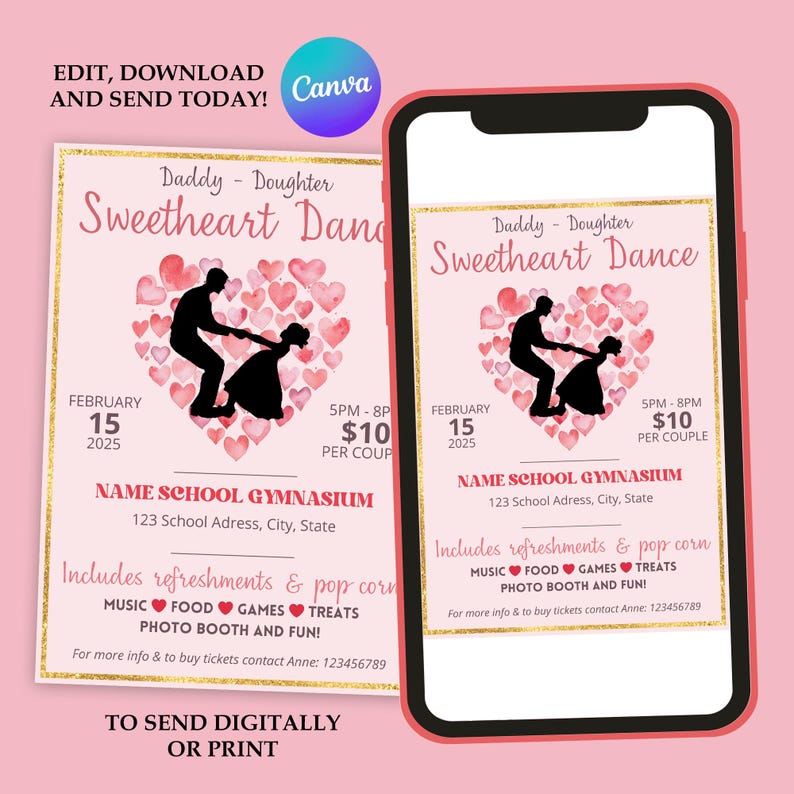 Daddy Daughter Sweetheart Valentine's Day Dance Invitation, Sweetheart ...