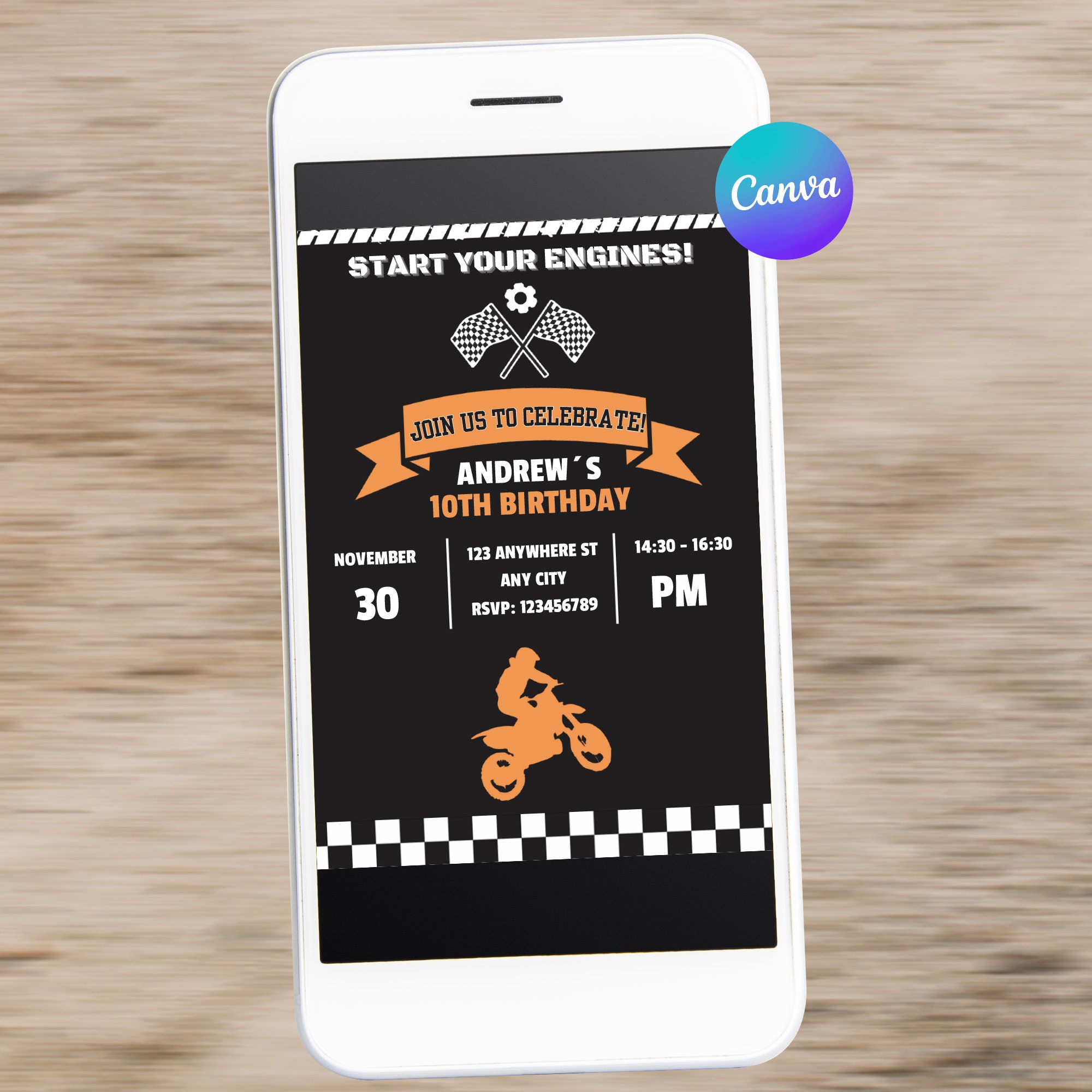 Motocross Motorbike Birthday Invitation Motocross Party Invite ...