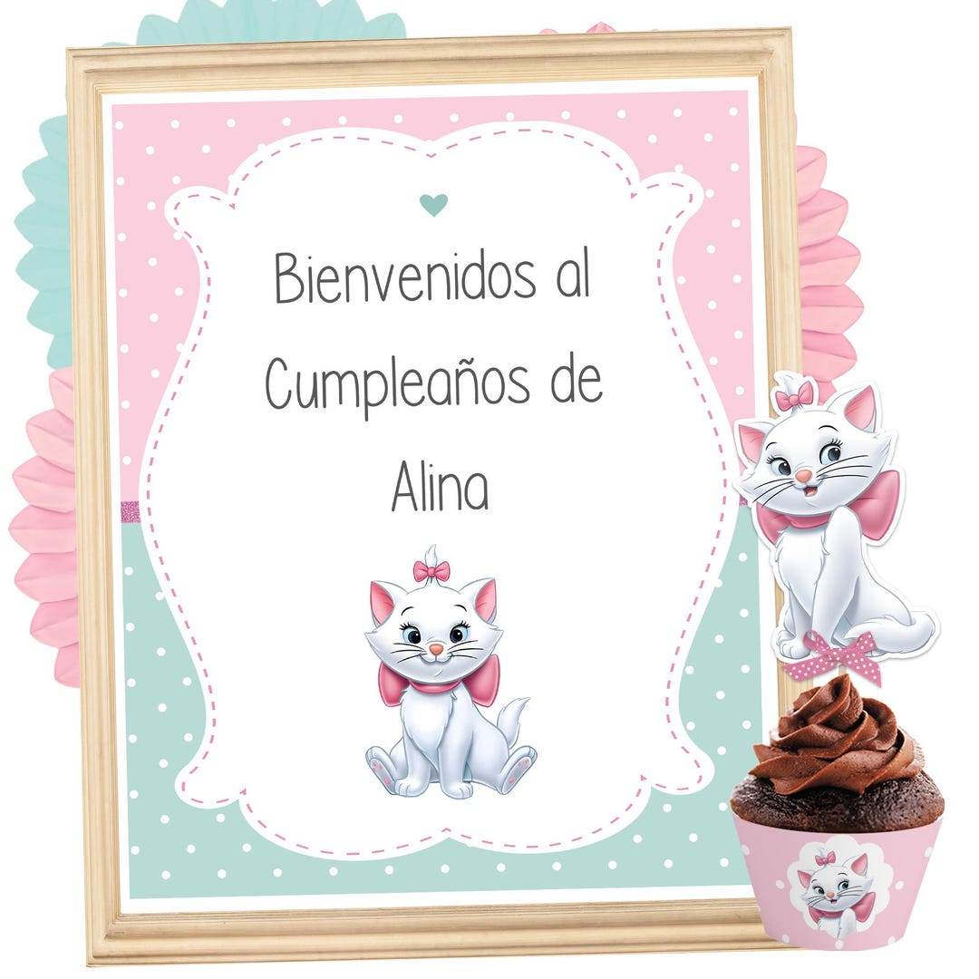 Kit de Fiesta Imprimible Gatita con moño rosa Personalizado TODO EN UNO ...