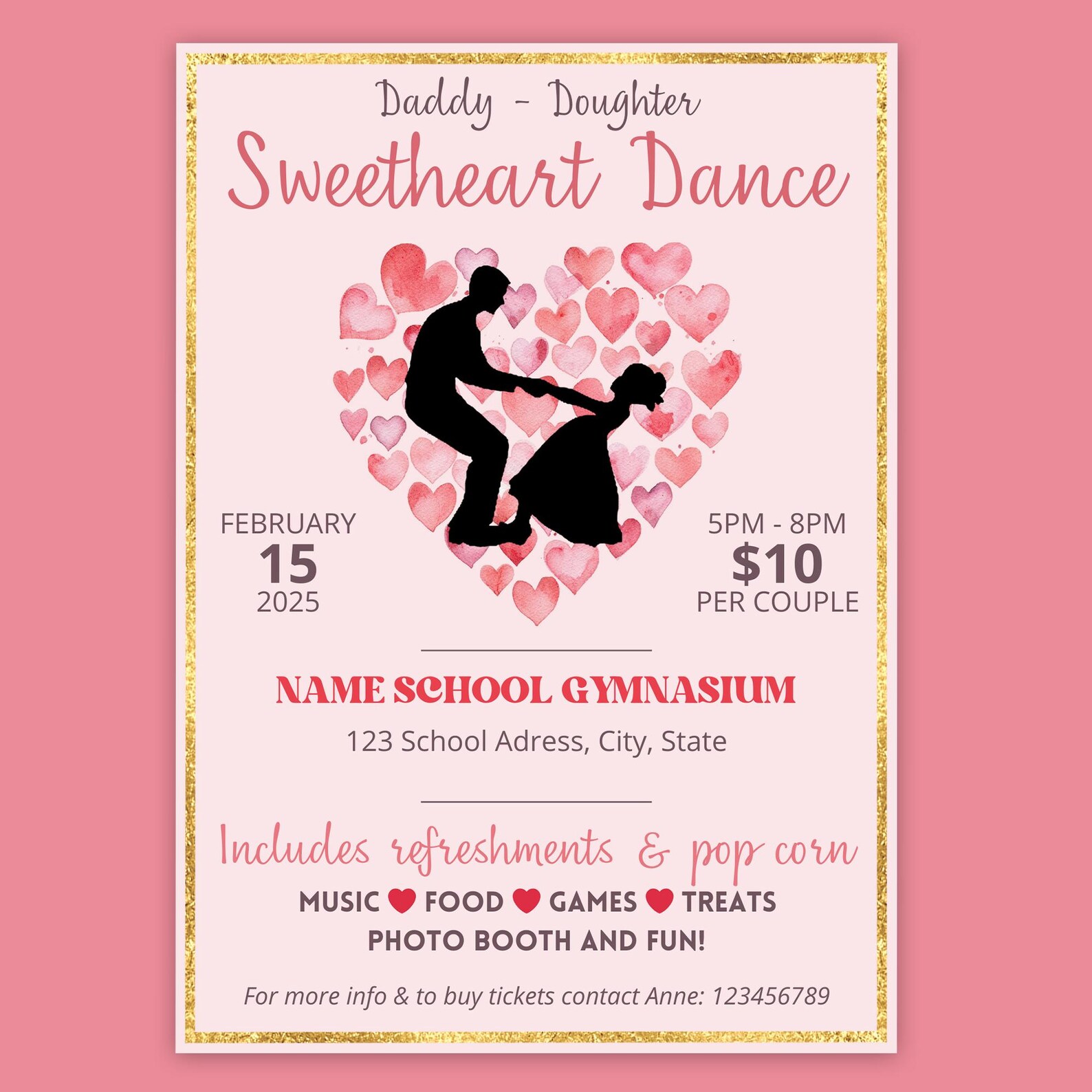 Daddy Daughter Sweetheart Valentine's Day Dance Invitation, Sweetheart ...