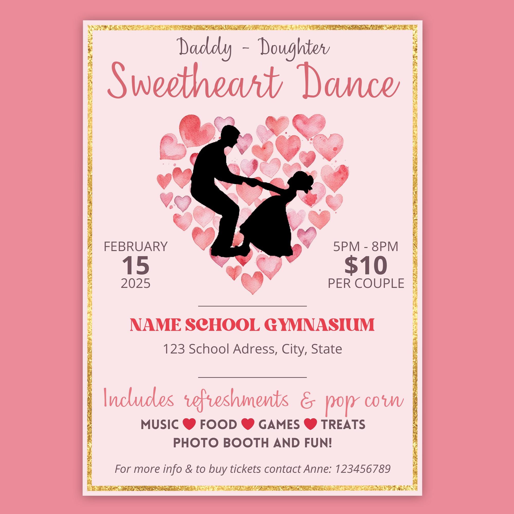 Daddy Daughter Sweetheart Valentine's Day Dance Invitation, Sweetheart ...
