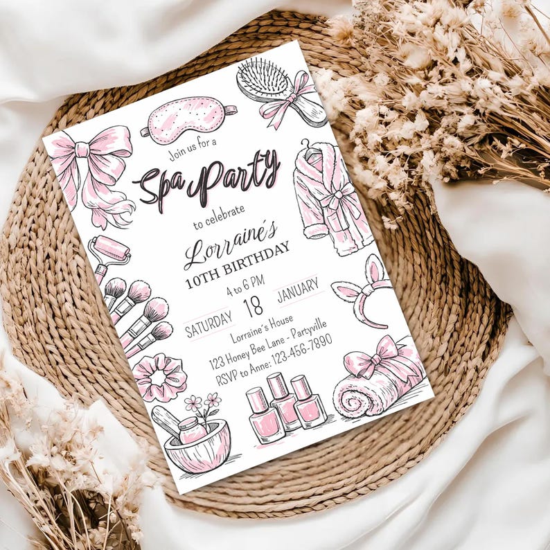 Spa Party Birthday Invitation: Delicate Girls Pamper Party Invite ...