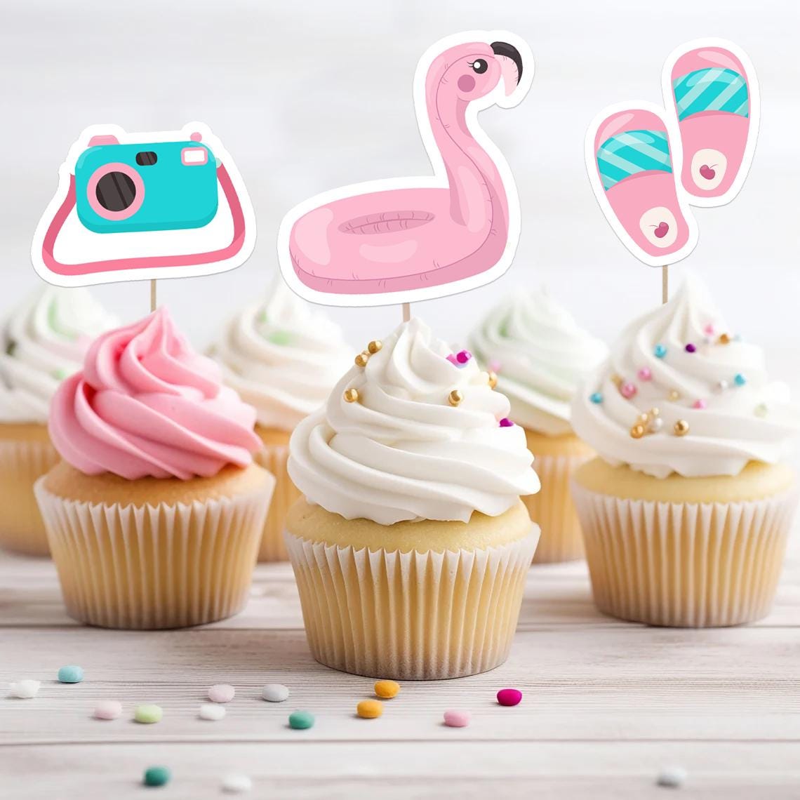 Pink Pool Party Cake Topper, Pink Girls Swim Party Cake Decorations ...