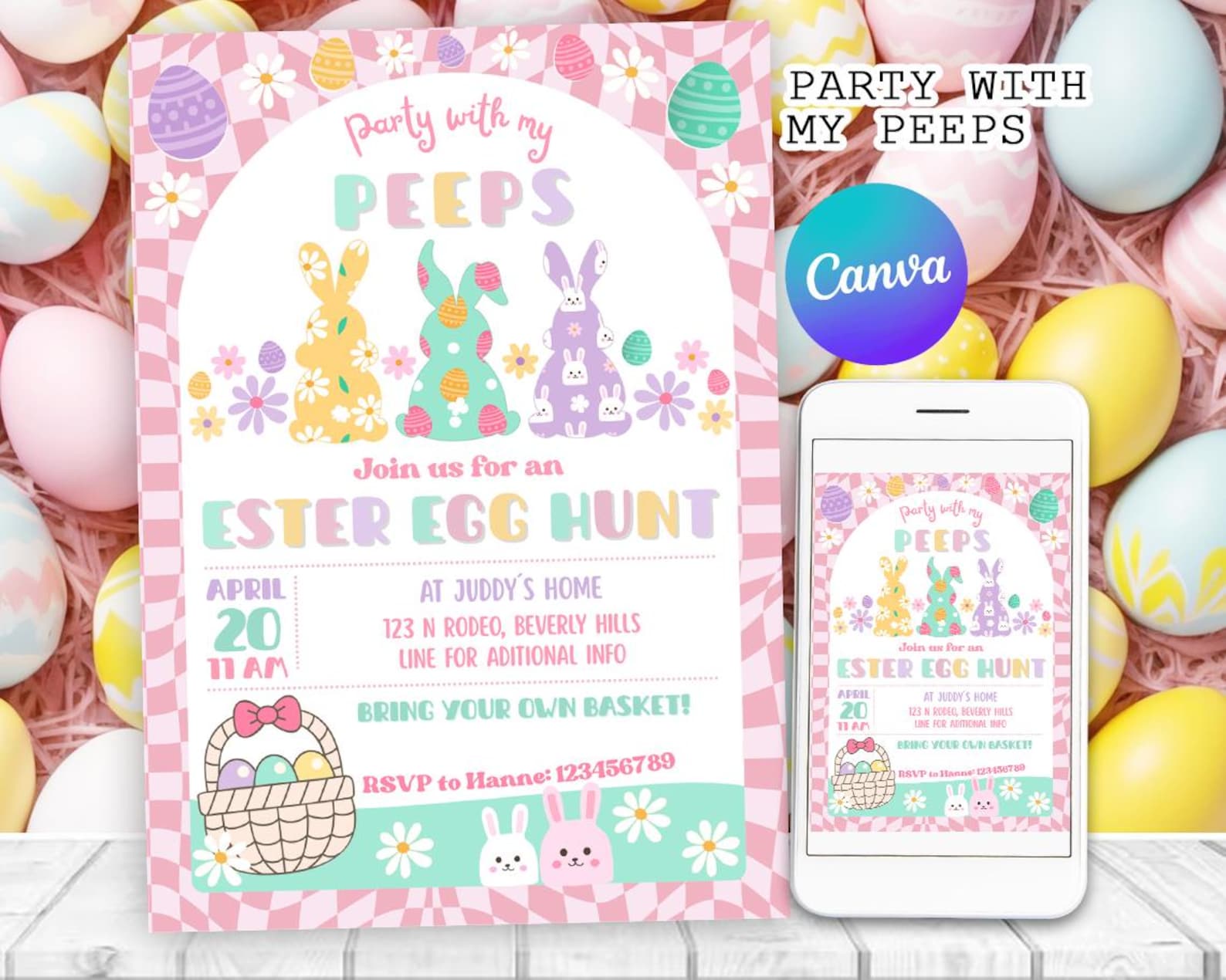 Peeps Invitation, Party With My Peeps Easter Invite, Easter Egg Hunt ...