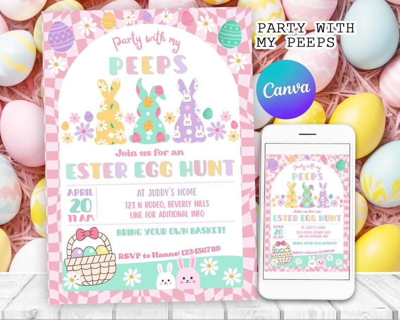 Peeps Invitation, Party With My Peeps Easter Invite, Easter Egg Hunt ...