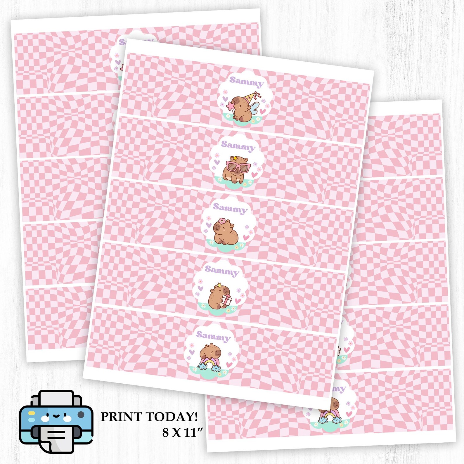 Capybara Water Bottle Labels, Cute Floral Pink Capybara Bottle Wrapper ...