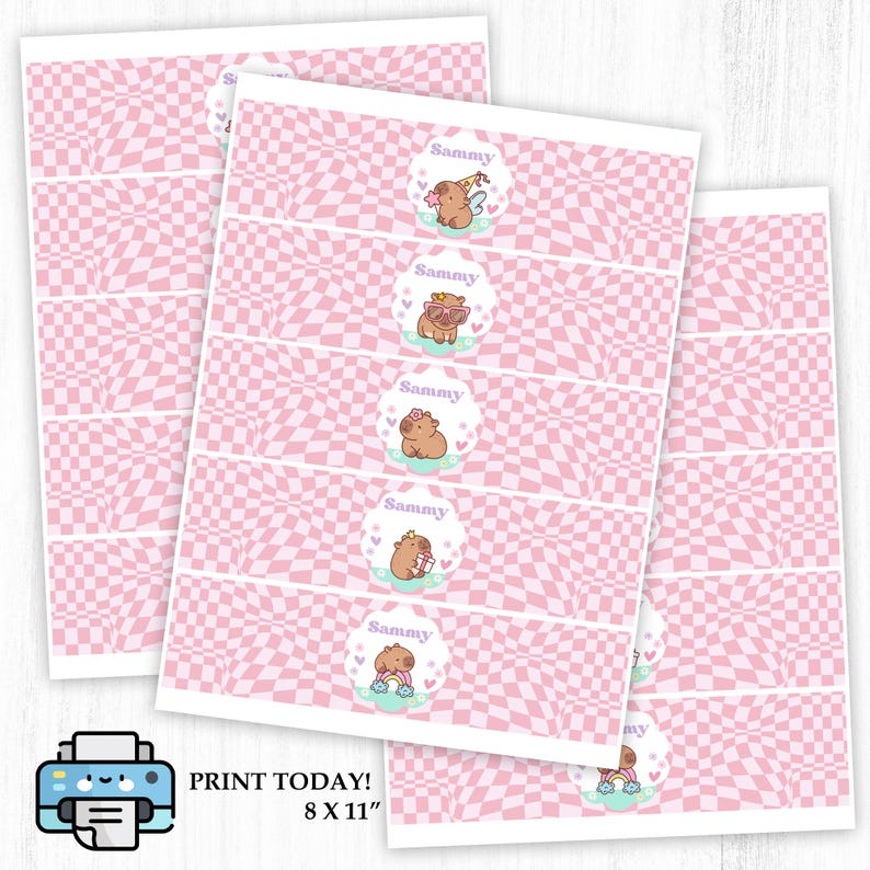 Capybara Water Bottle Labels, Cute Floral Pink Capybara Bottle Wrapper ...