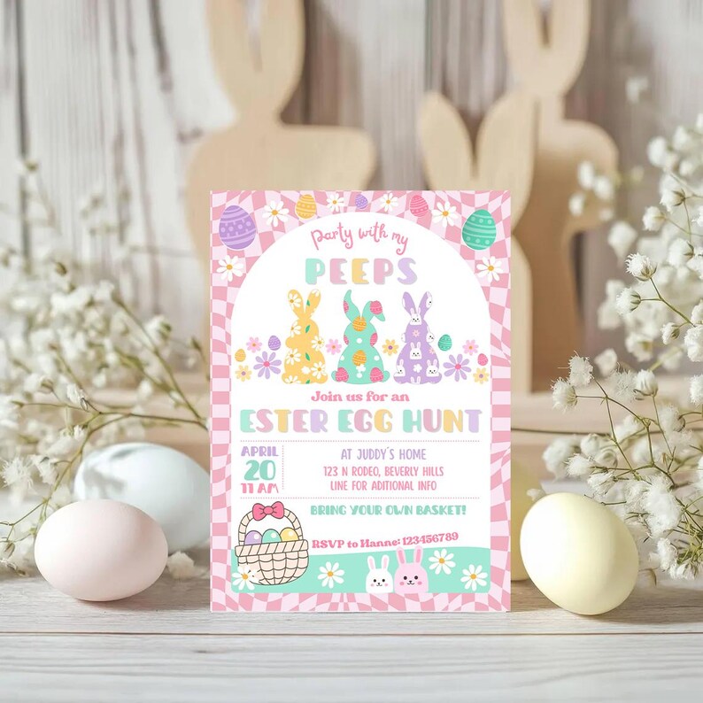 Peeps Invitation, Party With My Peeps Easter Invite, Easter Egg Hunt ...