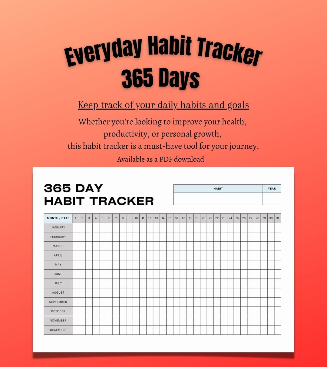 Simple Minimal Modern 365 Day Planner Habit Tracker | Checklist - Etsy