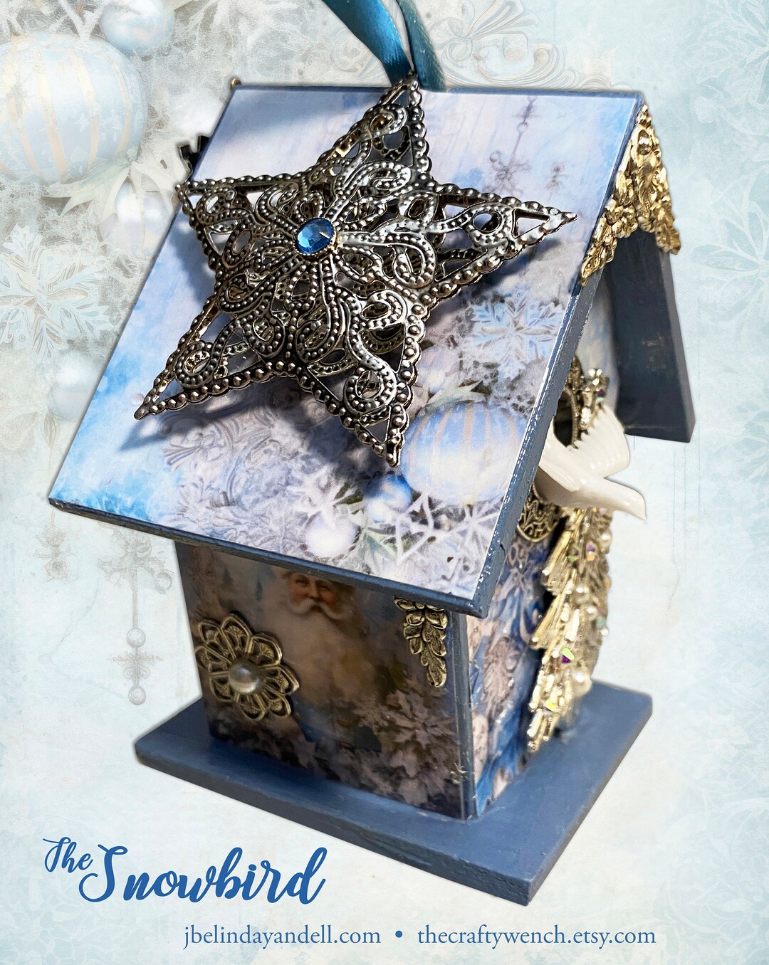 Snowbird Blue & Silver Christmas Birdhouse Ornament - Etsy