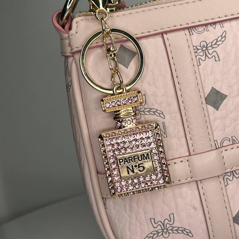 Perfume Bottle Metal Bag Charm Cute Crystal Girly Charm Keychain Cute ...