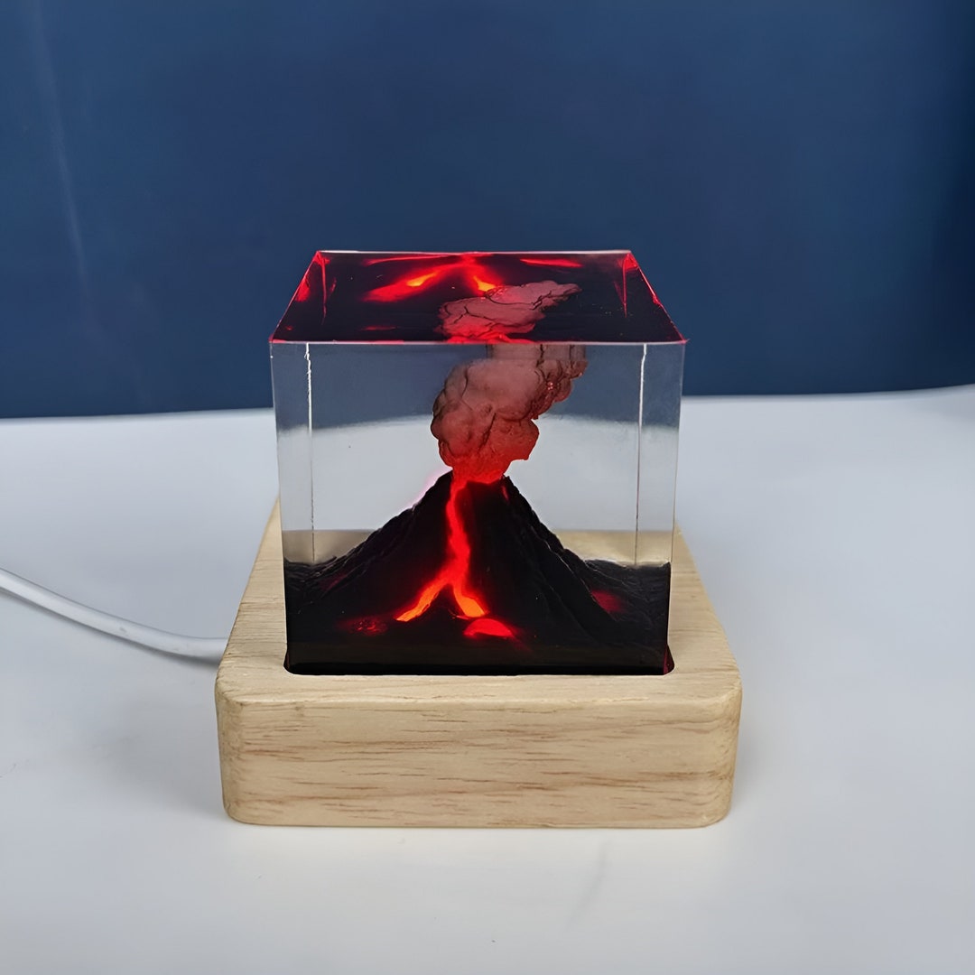 Volcano Eruption Cube Resin Table Light, Epoxy Resin Lamp, Creative Art ...