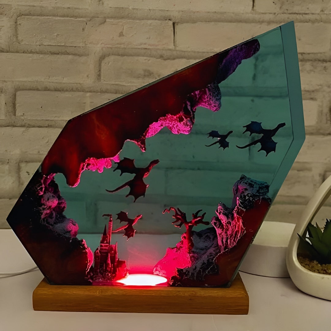 Dragon Night Light Resin Table Light, Departute Organism, Flying Dragon ...