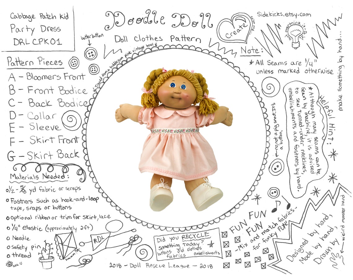 Cabbage Patch Kids Doll Clothes Sewing Pattern PDF Retro Doll | Etsy