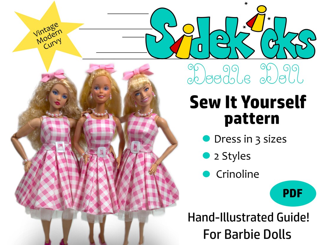 Barbie Doll Clothes Movie Dress Sewing Pattern PDF, Curvy Barbie, Movie ...