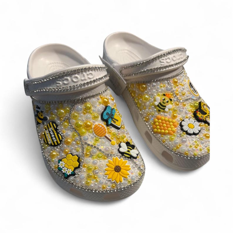 Sunshine & Spring Bee Crocs - Ladies 8 - Etsy