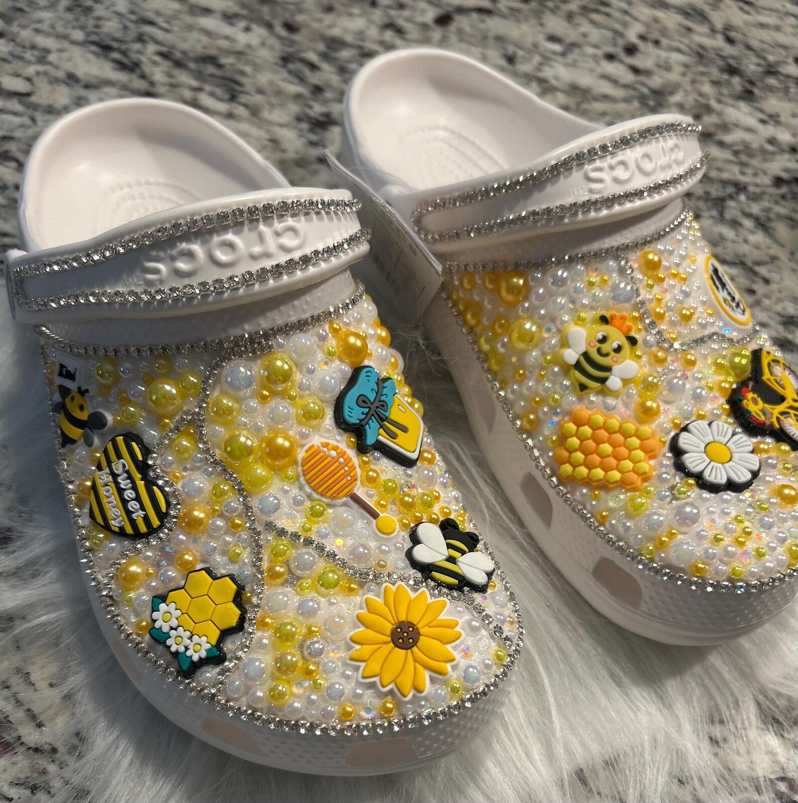 Sunshine & Spring Bee Crocs - Ladies 8 - Etsy