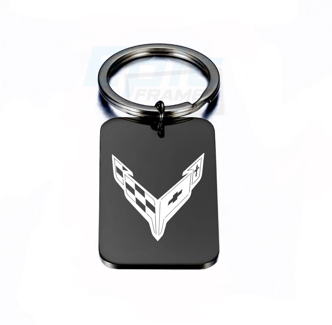 Corvette C8 / Z06 Stingray Car Key Chain Premium Engraved Black Premium ...