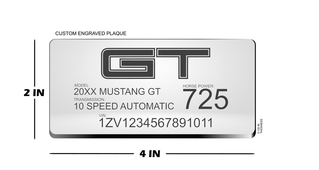 2x4 IN Engraved Plaque Custom for Mustang, GT & OTHER Car Models ...