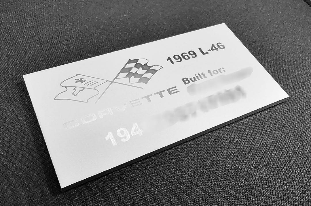 Custom Classic Corvette Interior Engine Engraved Badge Dash ...